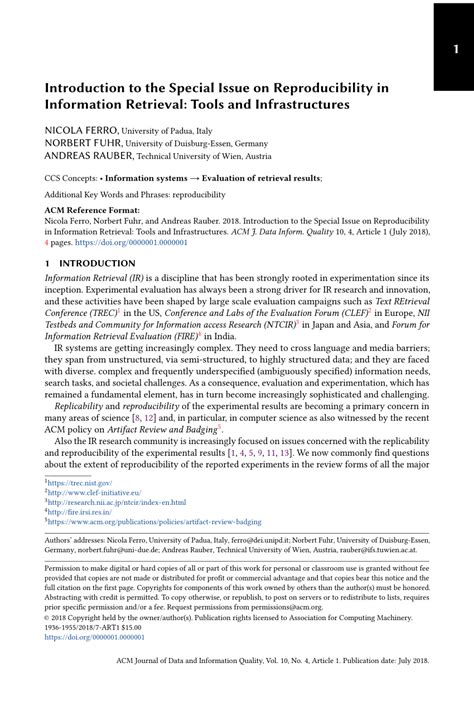 pdf introduction to the special issue on reproducibility in information retrieval tools and