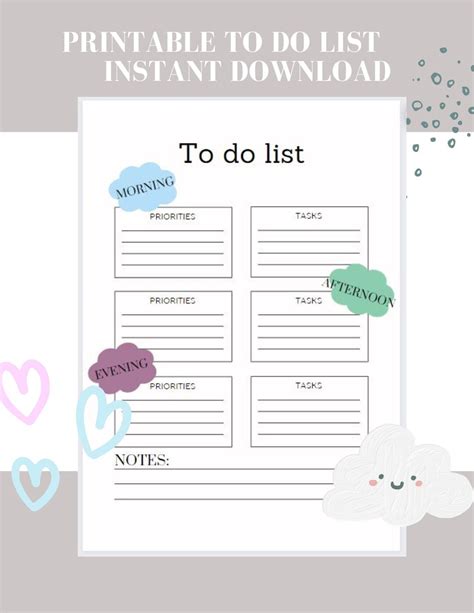 Printable To Do List Simple Tasks List Template Productivity Etsy