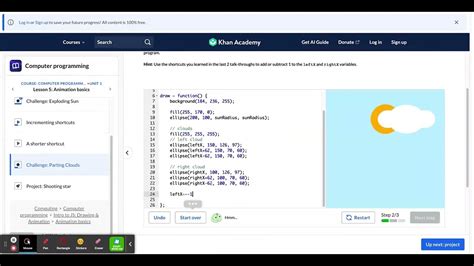 khan academy challenge parting clouds intro to js drawing and animation computer programming