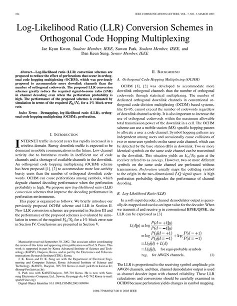 pdf log likelihood ratio llr conversion schemes in orthogonal code hopping multiplexing