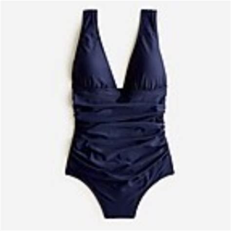 J Crew Swim Nwt Navy Longtorso Ruched Vneck Onepiece Swimsuit