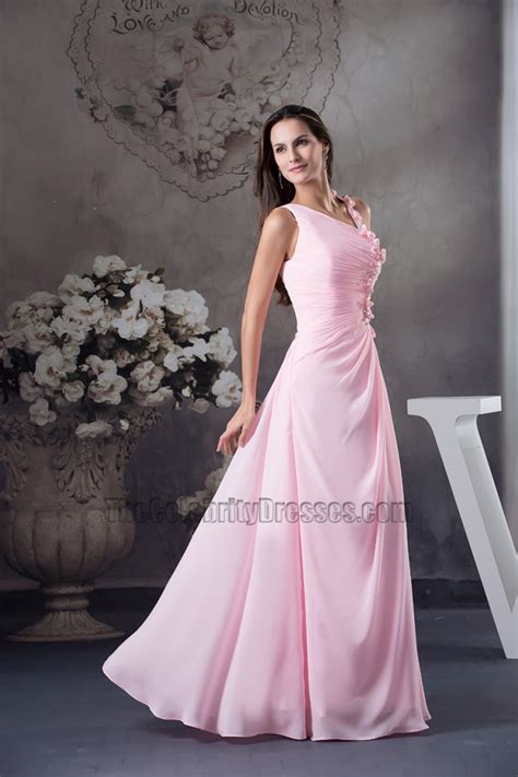 Pink Chiffon Floor Length Bridesmaid Dresses Prom Gown