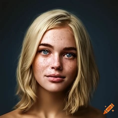 Close Up Portrait Of A Beautiful Woman With Freckles And A Smile On Craiyon