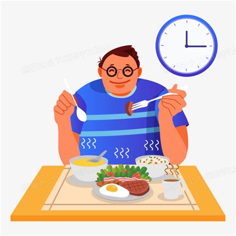 手绘卡通吃货男生吃午饭免抠元素PNG图片素材下载 元素PNG 熊猫办公
