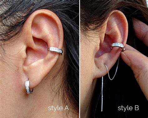 Conch Piercing CZ Thick Hoop Earrings Sterling Silver Threader Etsy