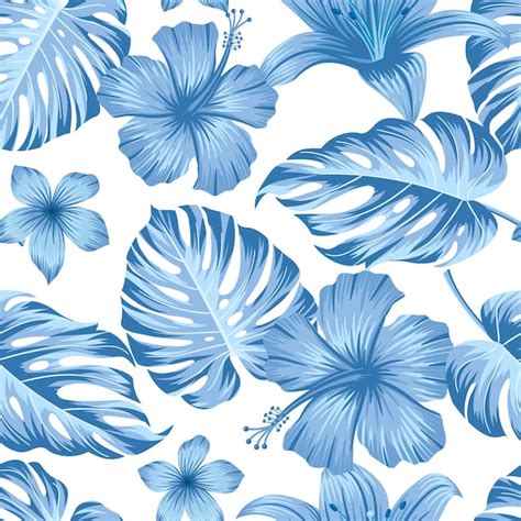 Teste padrão floral sem costura folhas fundo tropical Vetor Premium