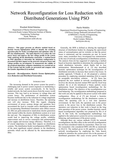 pdf network reconfiguration for loss reduction with distributed generations using pso
