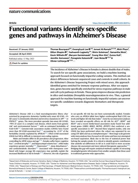 pdf functional variants identify sex specific genes and pathways in alzheimer s disease