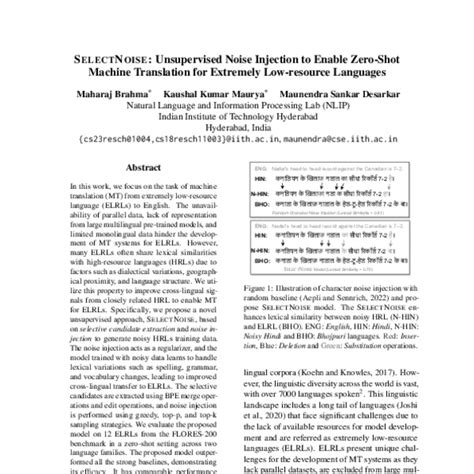 selectnoise unsupervised noise injection to enable zero shot machine translation for extremely