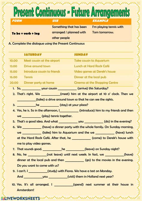 Present Continuous For Future Interactive Worksheet Present