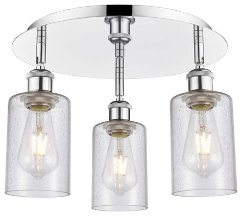 Clymer 3 Light 16 Flush Mount Polished Chrome Seedy Glass Shade