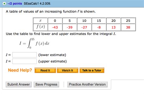 solved a table of values of an increasing function is shown