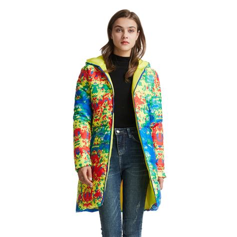 Chaqueta de plumón de pato para mujer parka larga con estampado de