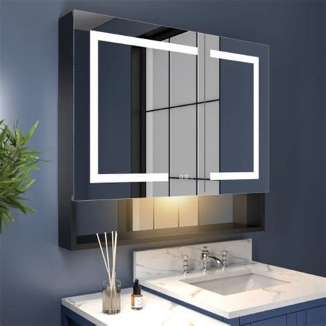 Ample 36 W X 32 H Led Lighted Mirror Black Medicine Cabinet With