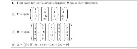 solved find bases for the following subspaces what is their