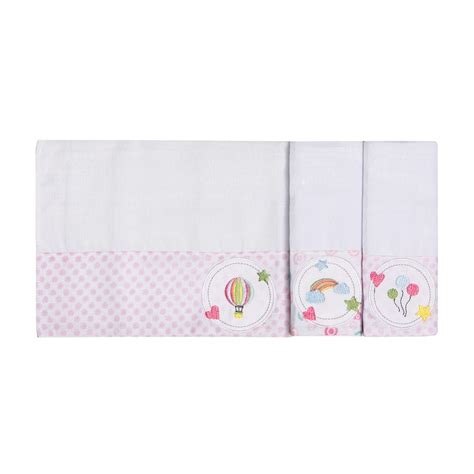 Kit Paninho De Boca Balão Bordado na Faixa 3 Pcs Papi Cia Bebê