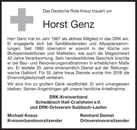 Traueranzeigen von Horst Genz Südwest Presse Trauer