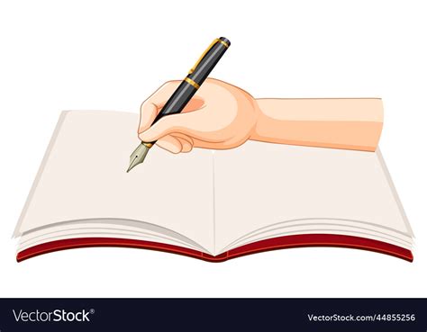 Hand Holding Pen Writing On Blank Book Royalty Free Vector