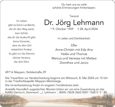 Traueranzeigen von Jörg Lehmann noz Trauerportal