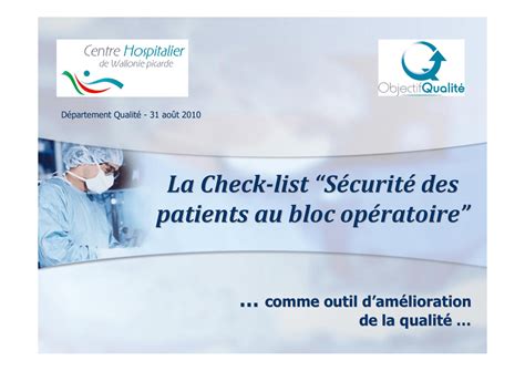 La Check list Sécurité des patients au bloc opératoire