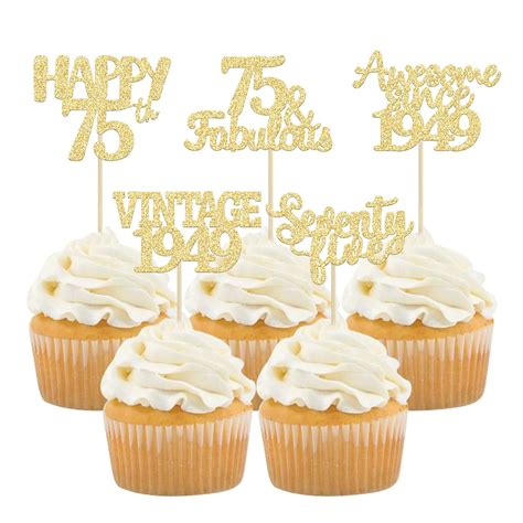 Gyufise 30Pcs Gold Glitter 75th Birthday Cupcake Toppers Vintage 1948