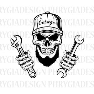 Skull Mechanic Svg Png Wrenches Svg Skull Svg Bearded Skull Svg