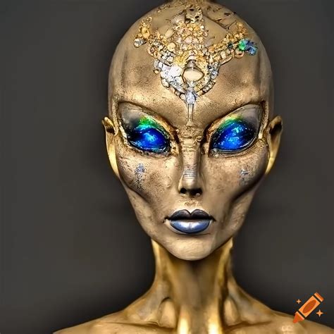 Realistic Depiction Of An Alien Woman With Blue Skin And Golden Jewelry On Craiyon