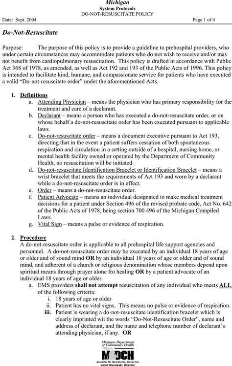 Printable Do Not Resuscitate Form Michigan Printable Forms Free Online