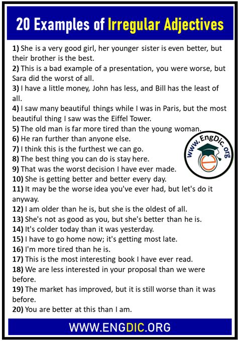 20 Examples Of Irregular Adjectives EngDic