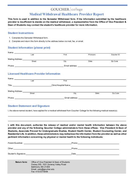 Fillable Online Medical Withdrawal Healthcare Provider Report And