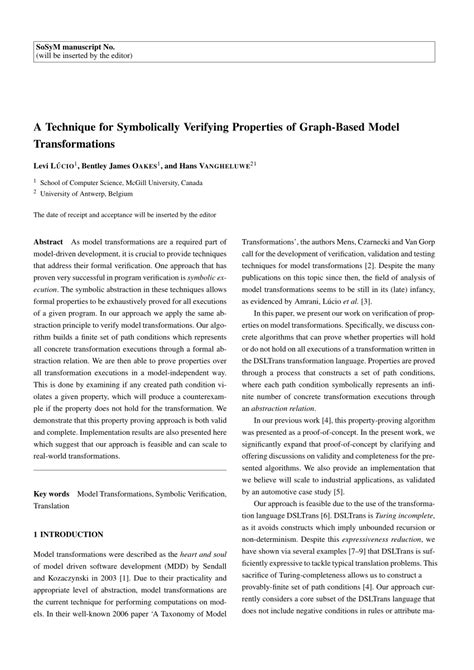 pdf a technique for symbolically verifying properties of graph based model transformations