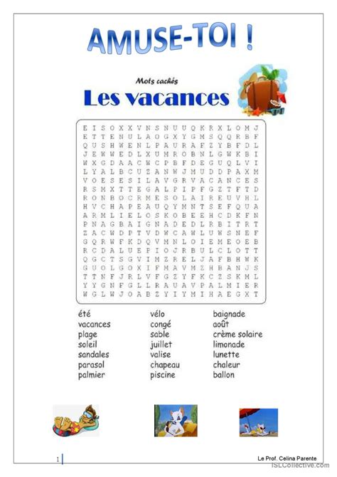 Les vacances mots fléchés Français FLE fiches pedagogiques pdf doc
