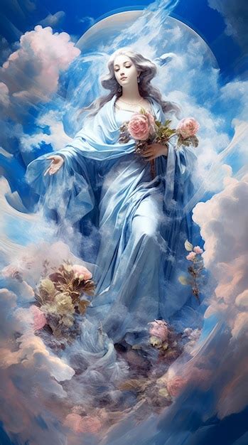 Premium AI Image Blessed Virgin Mary Against The Blue Sky AI Generated