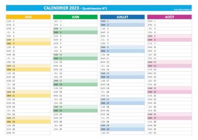 Calendrier trimestriel 2023 à consulter télécharger en pdf et imprimer