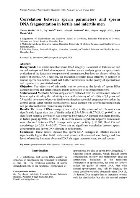 pdf correlation between sperm parameters and sperm dna fragmentation in fertile and infertile men