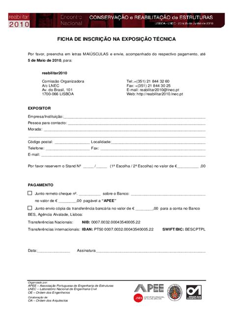 Fillable Online FICHA DE INSCRIO NA EXPOSIO TCNICA Fax Email Print