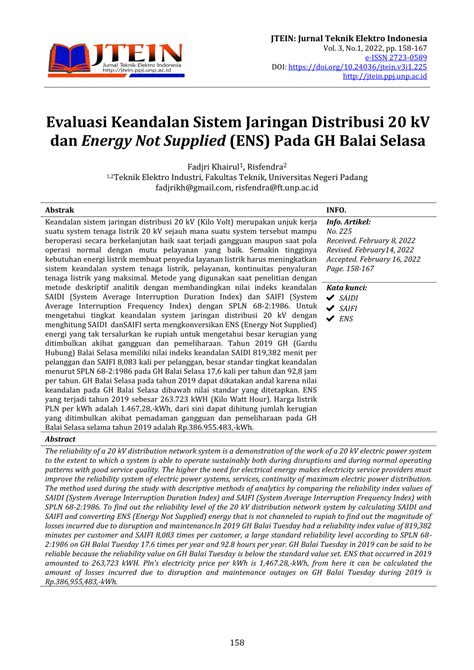 PDF Evaluasi Keandalan Sistem Jaringan Distribusi 20 Kv Dan Energy