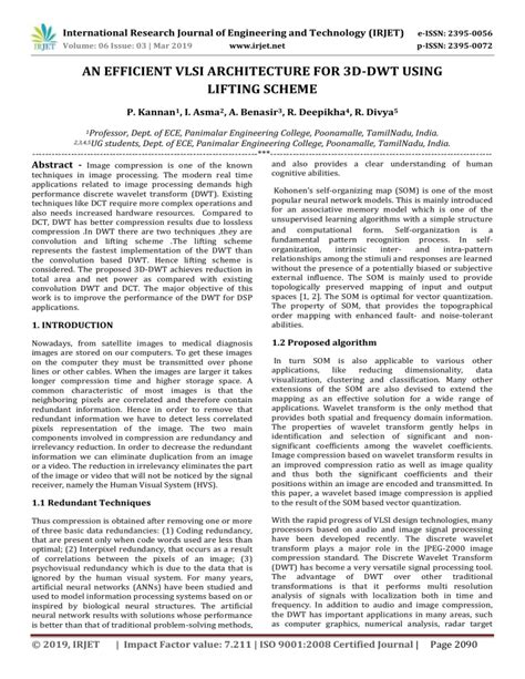 irjet an efficient vlsi architecture for 3d dwt using lifting scheme