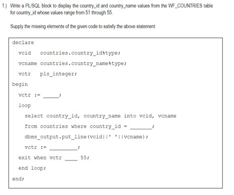 solved 1 write a pl sql block to display the country id