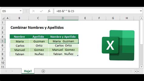 Combinar nombres y apellidos en excel Función Concatenar YouTube