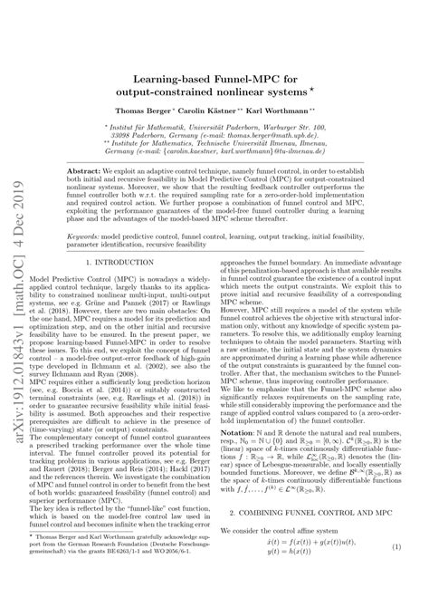 pdf learning based funnel mpc for output constrained nonlinear systems