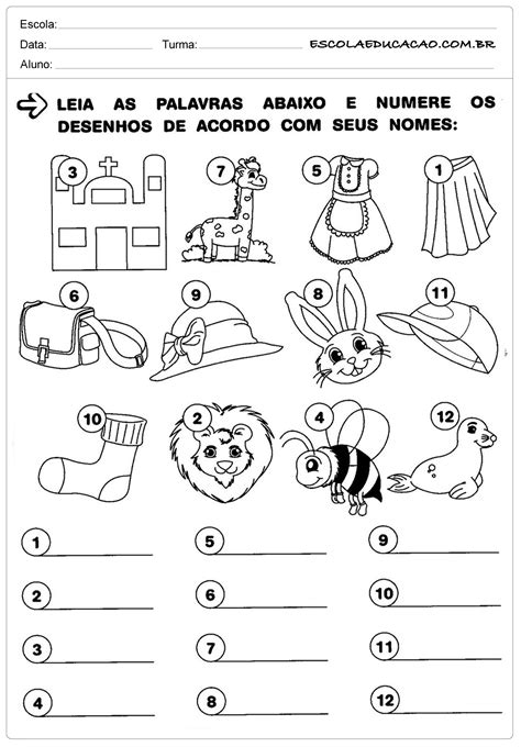 Atividades de Português 1 ano Identifique as Figuras Escola Educação