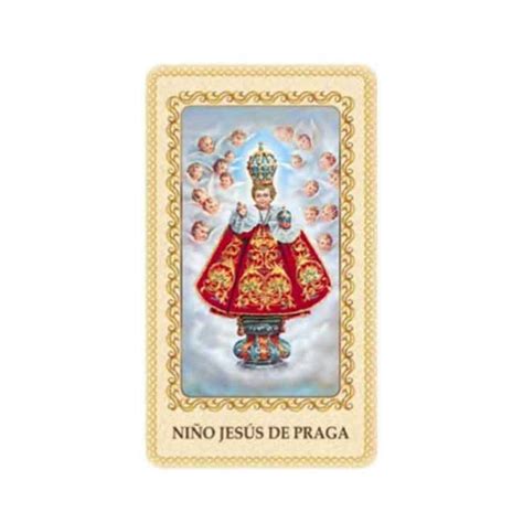 Estampa del Niño Jesus de Praga plastificada con oracion Estampería