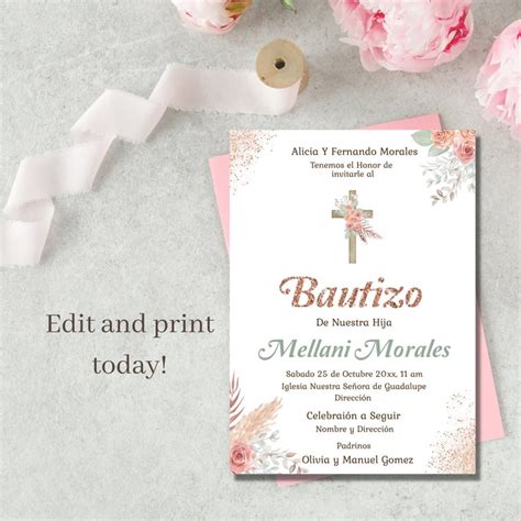 Invitación De Bautizo Christening Invite in Spanish Blush Etsy Australia
