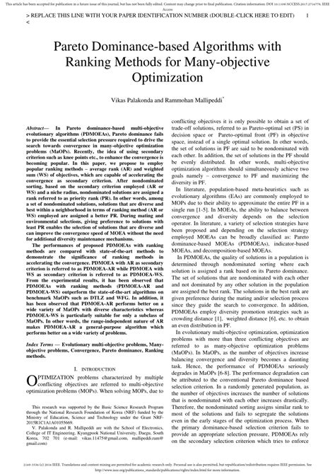 pdf pareto dominance based algorithms with ranking methods for many objective optimization