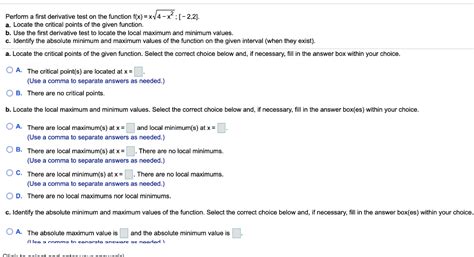 solved perform a first derivative test on the function f x