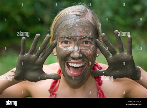 Woman And Natural Mud Bath Hacienda Guachipelin Rincon De La Vieja