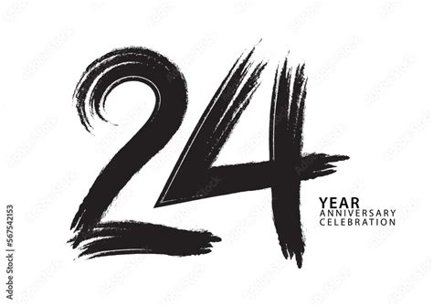 24 Year Anniversary Celebration Logotype Black Paintbrush Vector 24