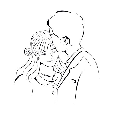Line Drawing Kissing Forehead Couple Kissing Drawing Couple Drawing Kissing Sketch Png