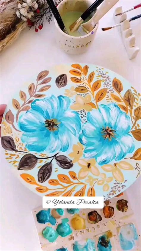 Pintando flores Arte Botánico Puntura Acrílica Arte en lienzo de